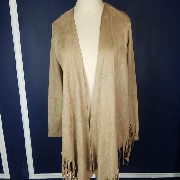 ayla | Jackets & Coats | Alya Womens Open Front Faux Tan Suede Fringed ...